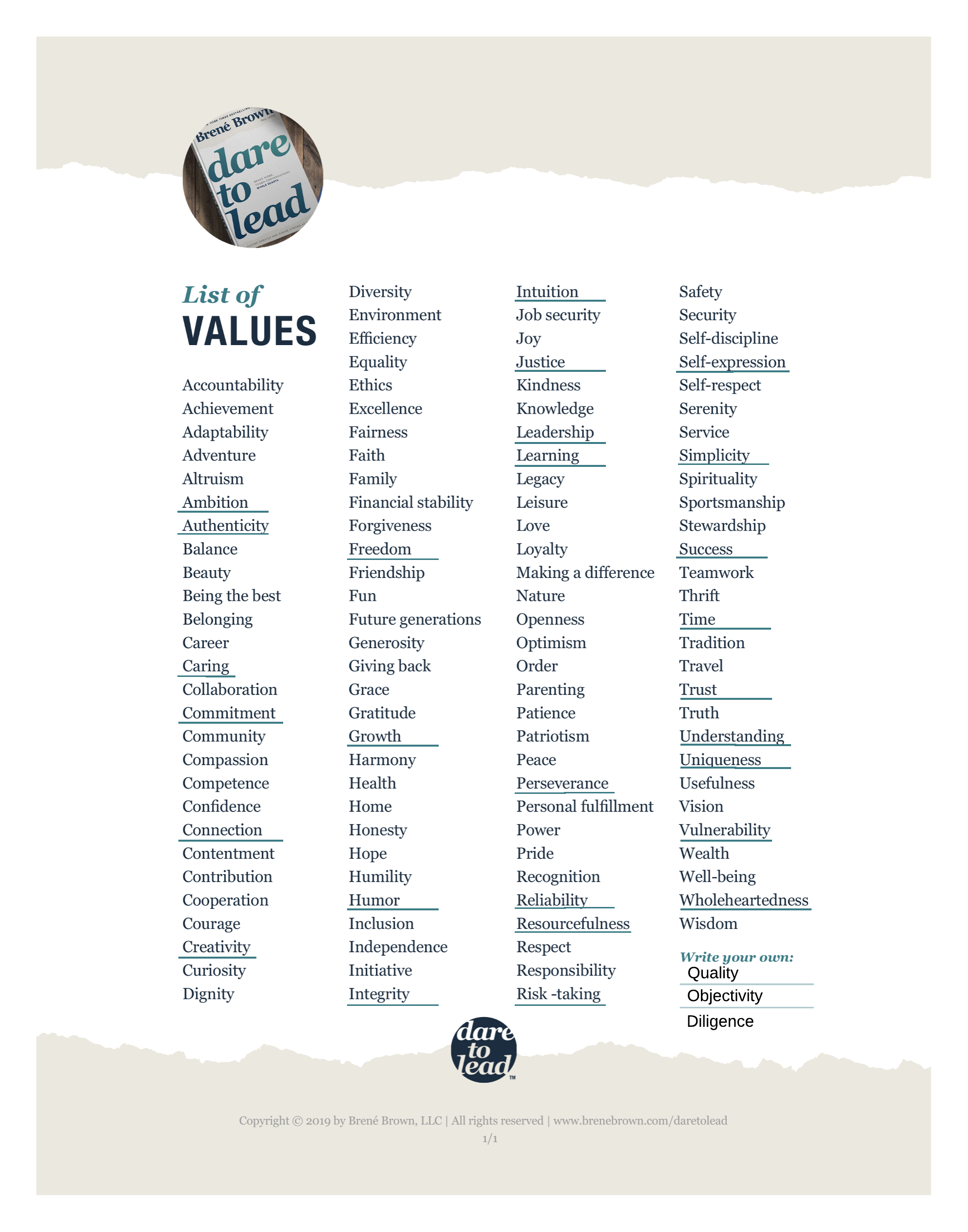 List Of Values Worksheets